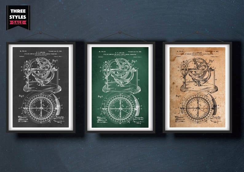 Stellar Compass Patent Printable Compass Poster Nautical - Etsy