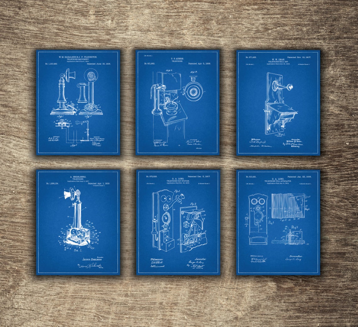 Phone Art Set of 6 Designs Telephone Blueprint Telephone | Etsy