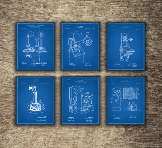 Phone Art Set of 6 Designs Telephone Blueprint Telephone - Etsy