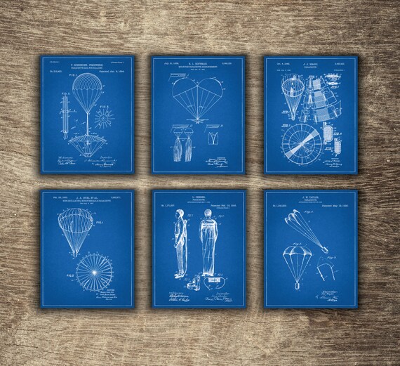 Parachute Set of 6 Blueprints Parachutist Blueprint Skydiving | Etsy