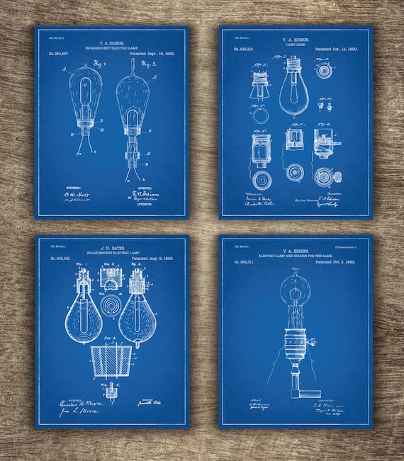 Light Bulb Blueprint Lamp Invention Tech Room Decor | Etsy