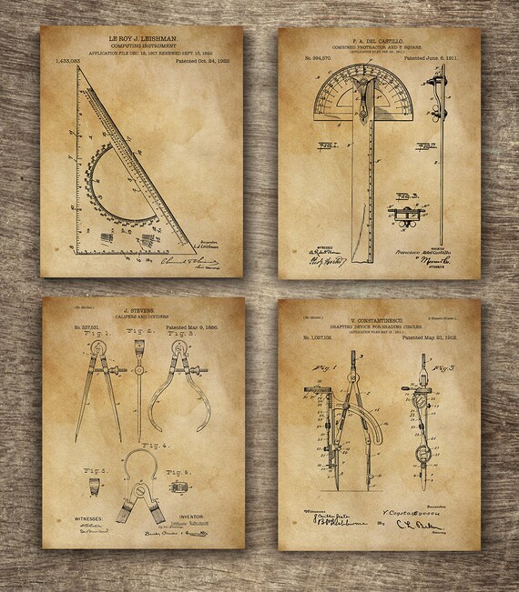 Architect Tool Patent Set of 4 Prints Architectural Tools - Etsy