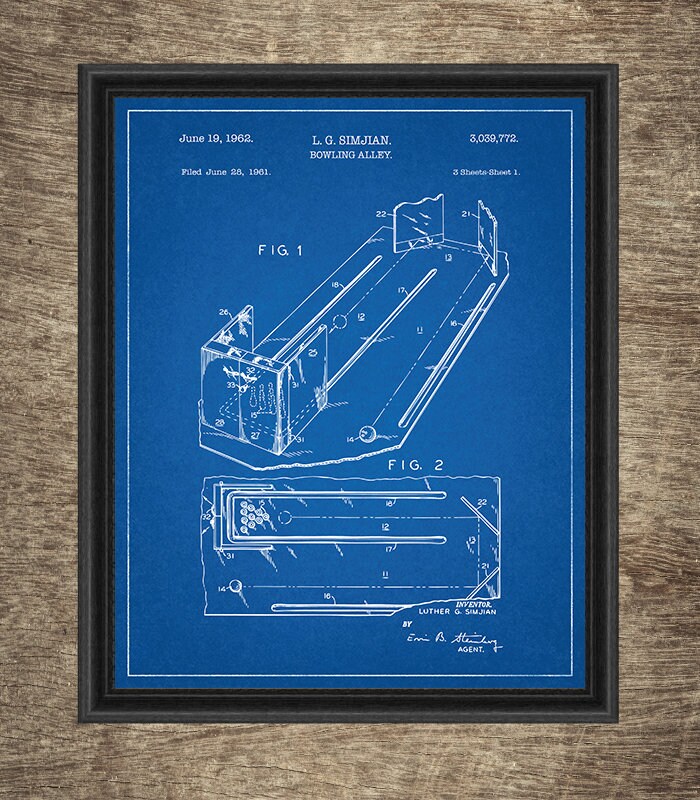 Bowling Blueprint Bowling Wall Art Bowling Pin Blueprint | Etsy