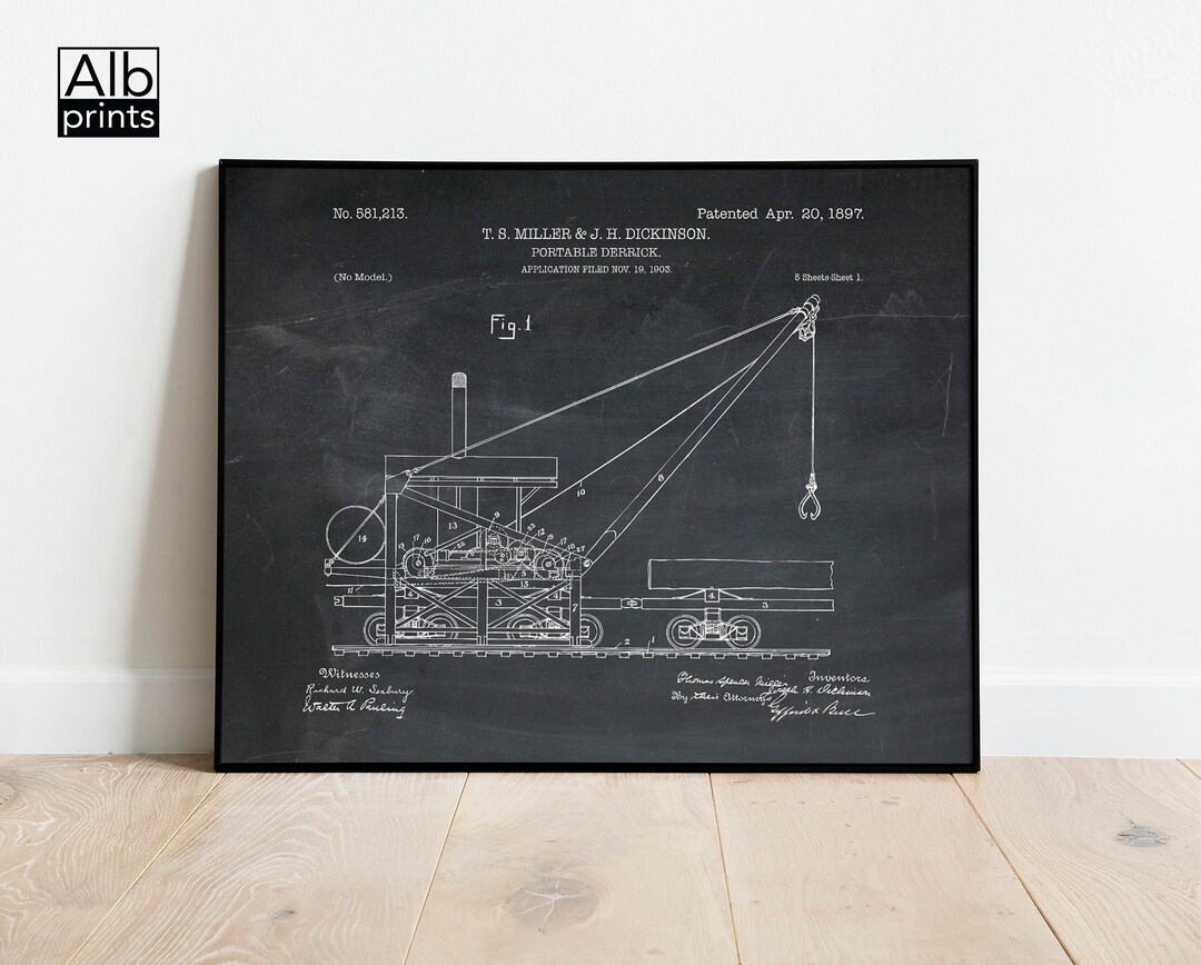 Portable Derrick Patent Printable, Moving Machines Print, Dozer ...