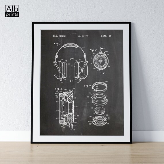 Headphone Patent Printable Headset Blueprint Headphones | Etsy