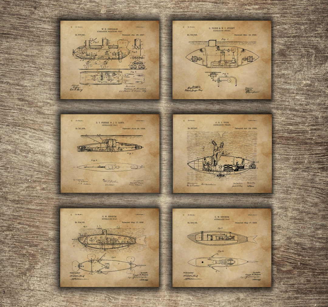 Vintage Submarine Decor Set of 6 Printables, Vintage Submarine ...
