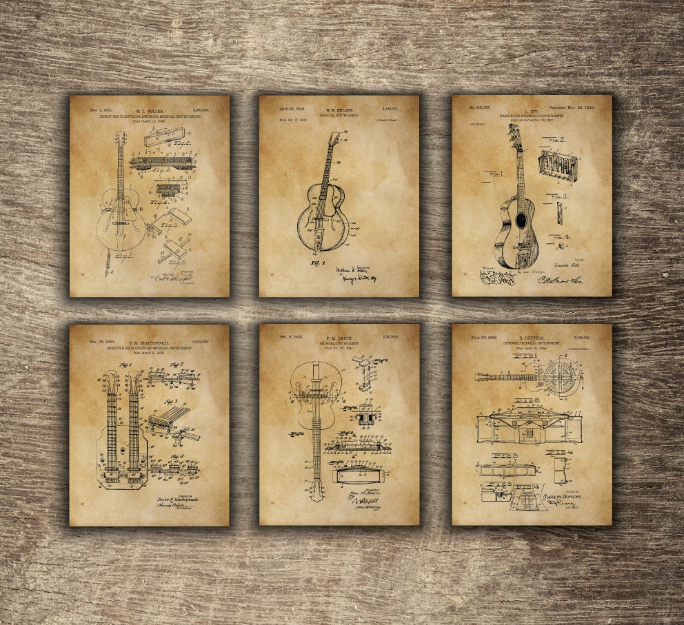 Vintage Electric Guitar Poster Electric Guitar Set of 6 | Etsy