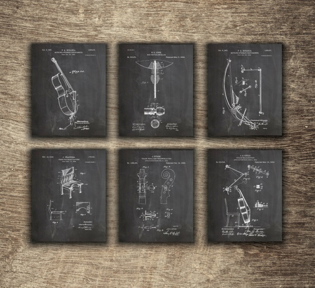 Cello Patent Set of 6 Designs, Cello Wall Art Poster, Music Room Decor ...