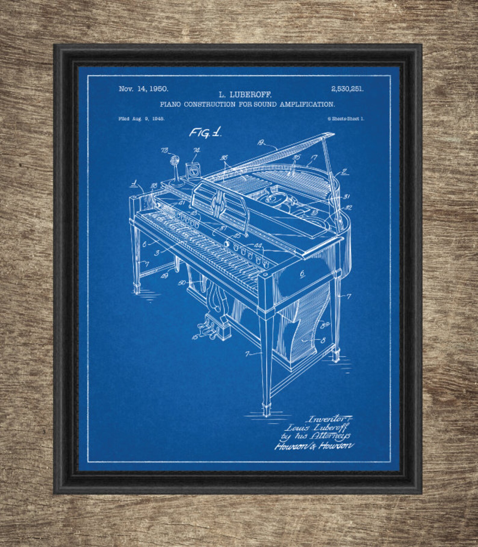Piano Blueprint Set of 6 Prints Piano Wall Decor Piano | Etsy