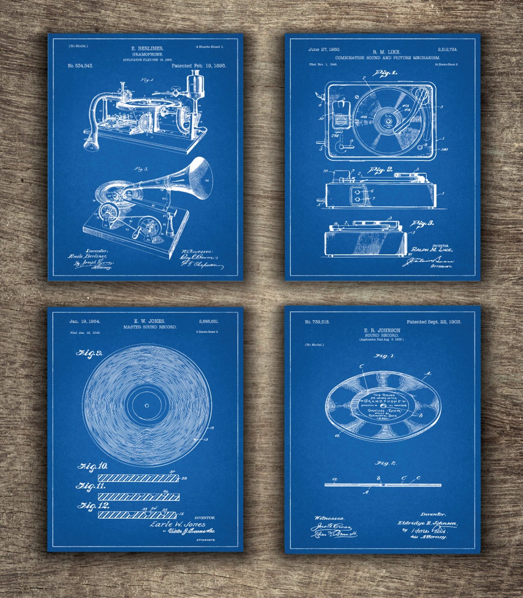 Sound Recording Blueprint Set of 4 Prints, Musician Blueprint Decor ...
