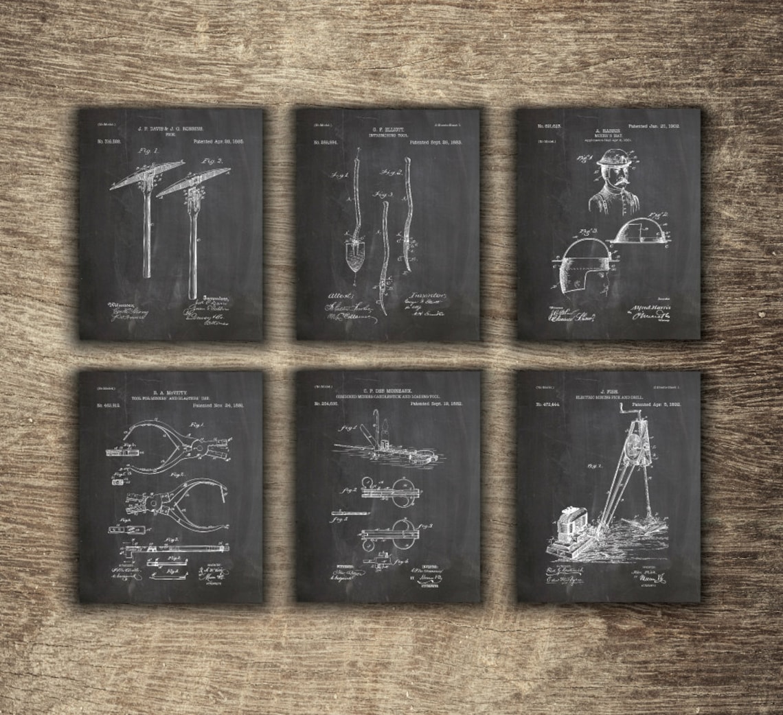 MIning Set of 6 Prints Mining Wall Decor Mining Pick Mining | Etsy