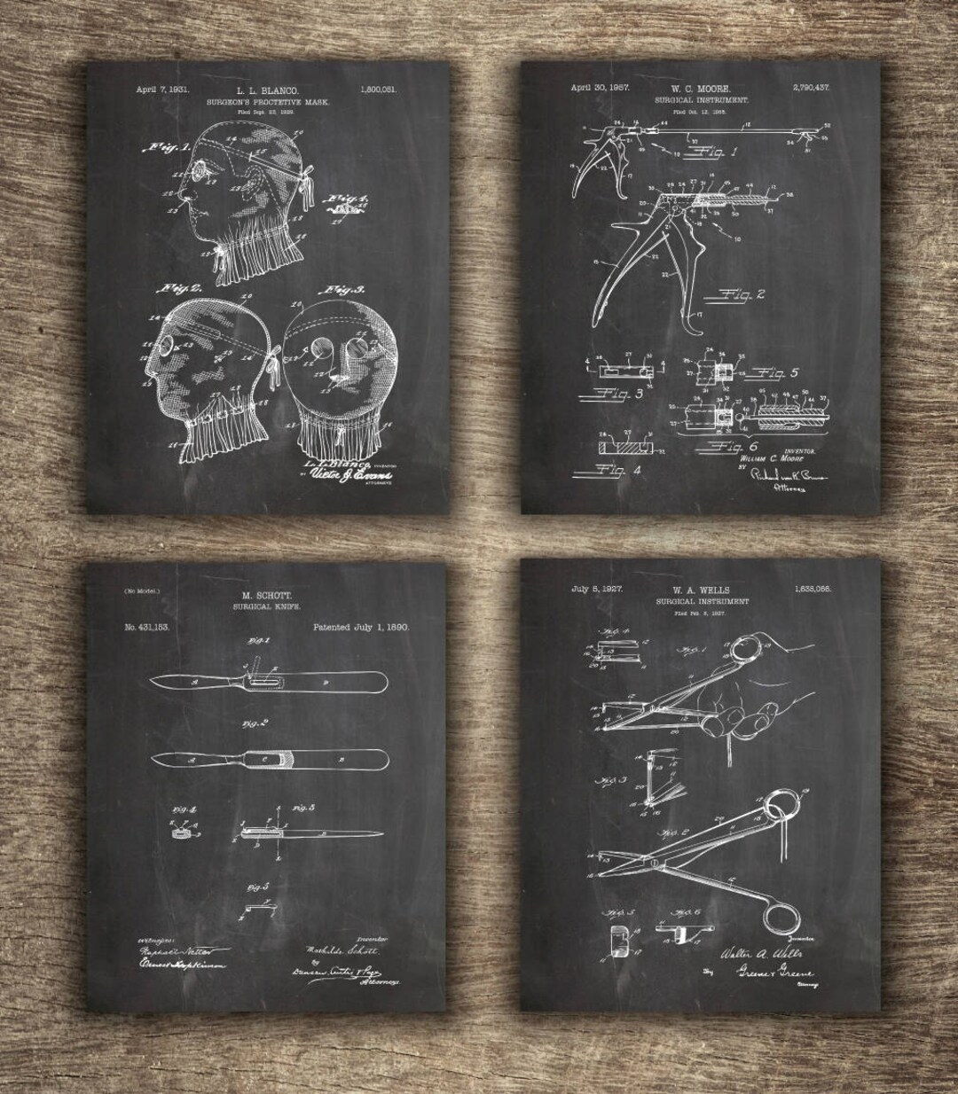 Surgical Instrument Set of 4 Designs, Surgery Patent Illustration ...