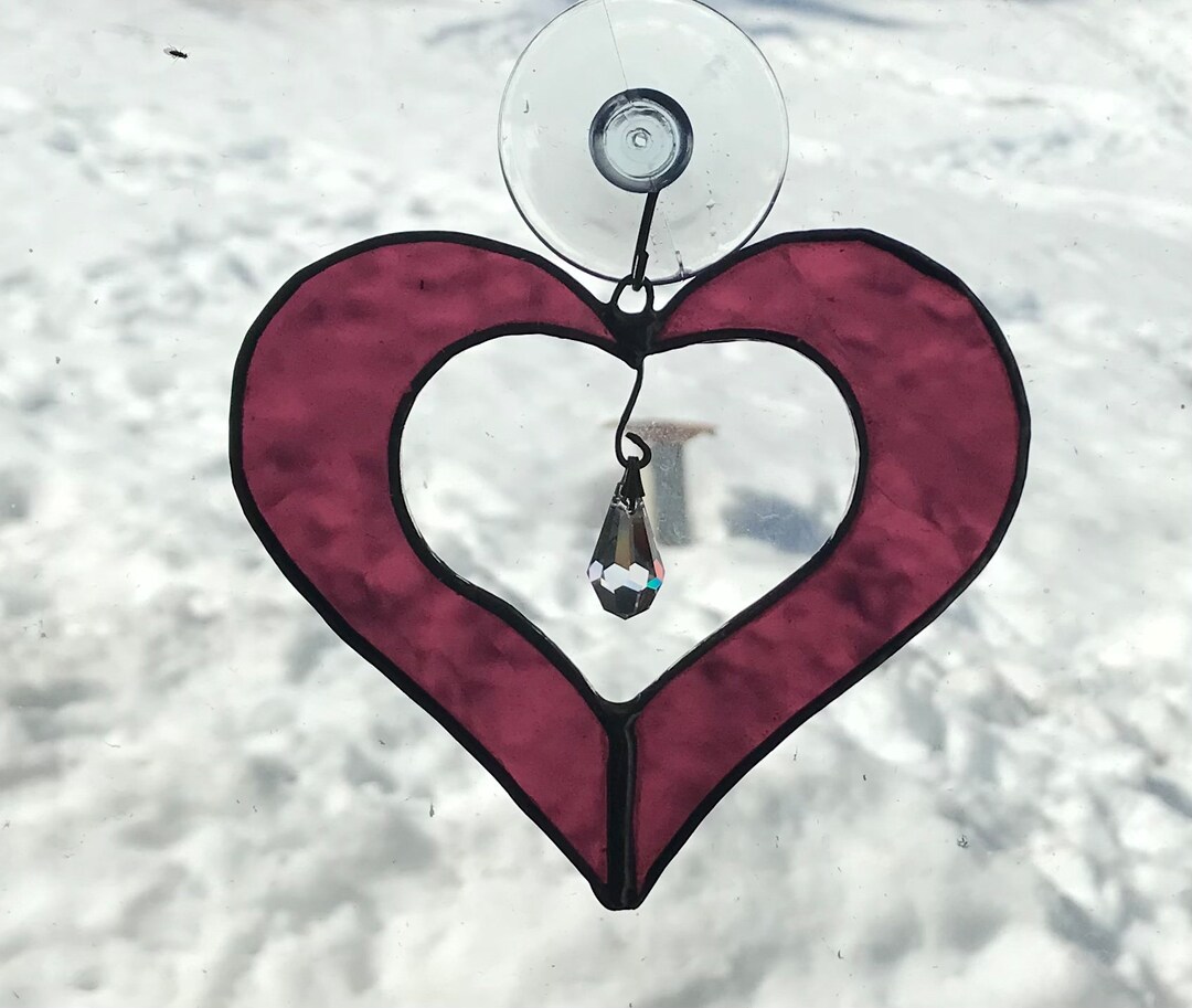 5" Stained Glass Purple Heart Sun Catcher W/ Crystal - Etsy