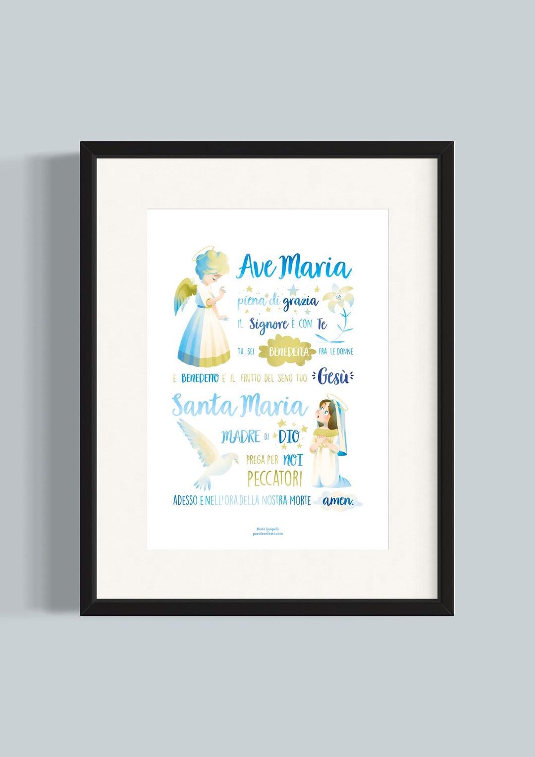 Ave Maria - Testo Calligrafico - Decoro per Cameretta - Poster per ...