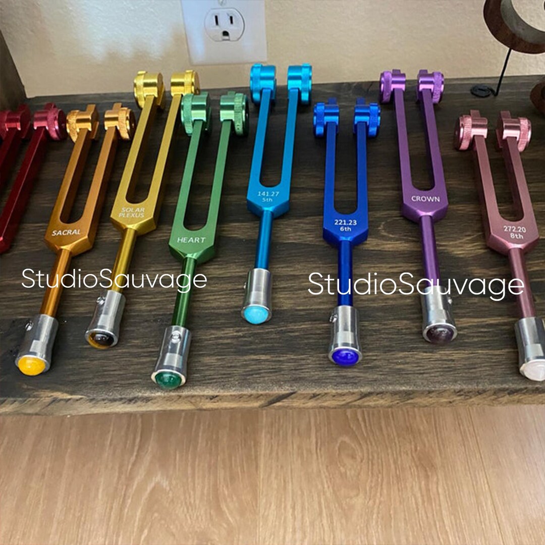 8pcs Metal Tuning Forks With Gem Feet Set 7 Chakras Forks 1 Soul ...