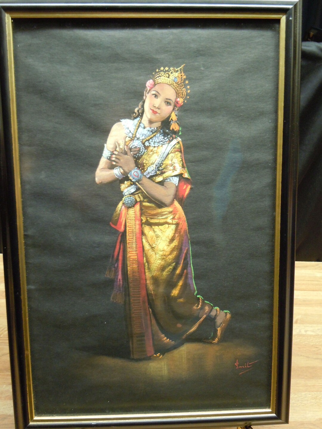 Realistic Gouache on Paper Painting of a Thai Dancer Realism Signed by ...