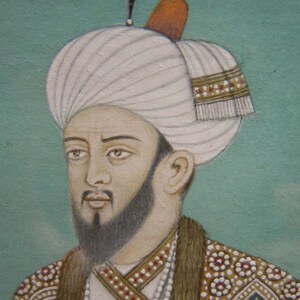 Vintage 20th Century Mughal Style Hand Painted Miniature Brother of Builder of Taj Mahal ...