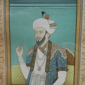 Vintage 20th Century Mughal Style Hand Painted Miniature Brother of Builder of Taj Mahal ...