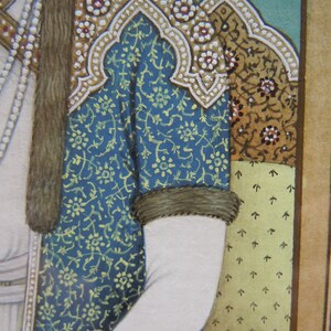 Vintage 20th Century Mughal Style Hand Painted Miniature Brother of Builder of Taj Mahal ...