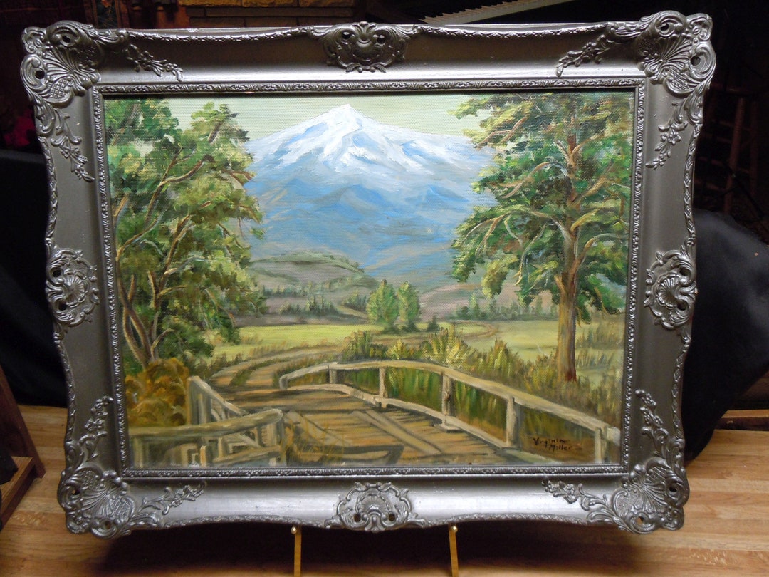 Mid Century Oil on Masonite Signed Virginia Miller Plein Air in Ornate ...