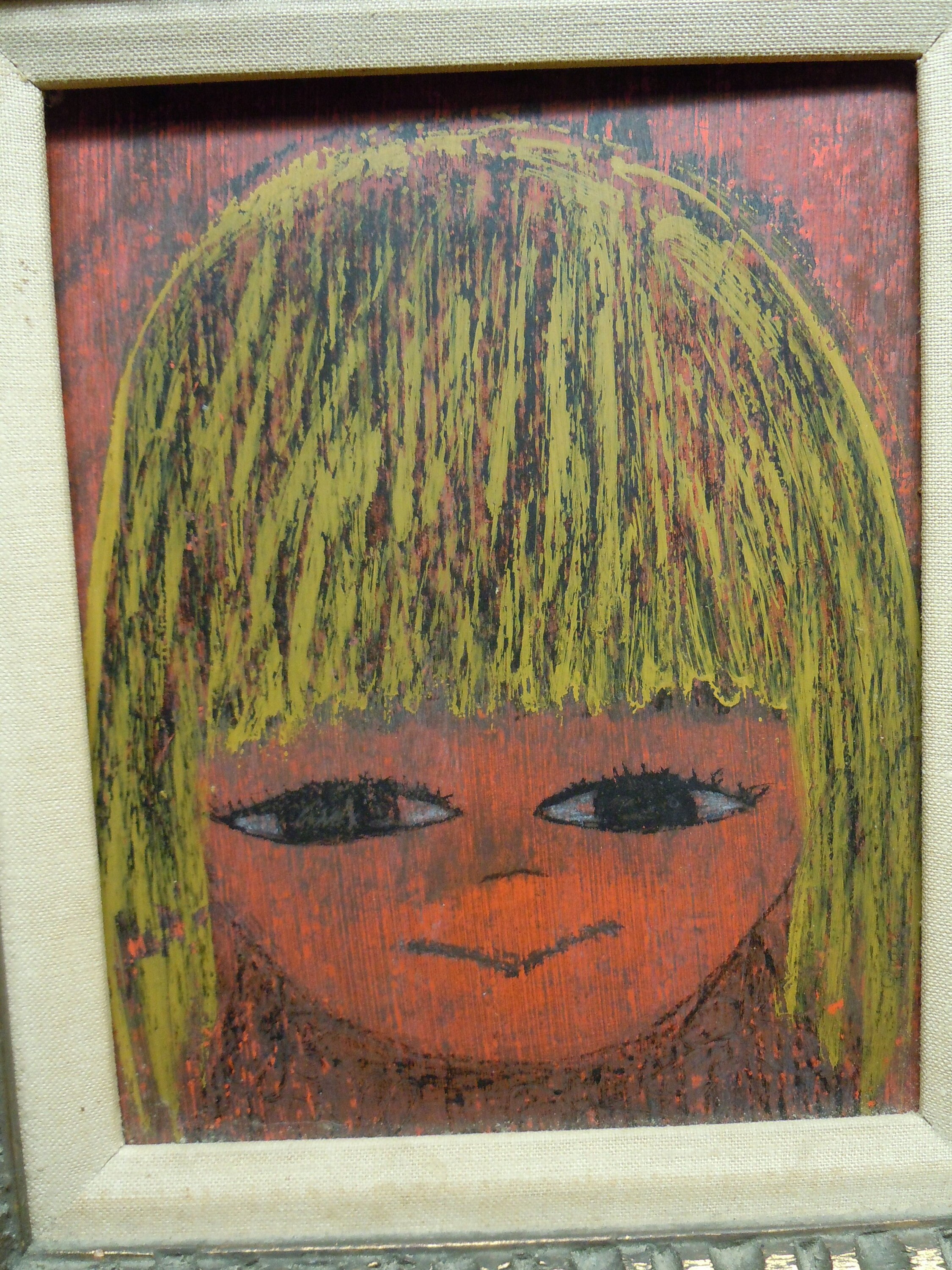 MCM Mid Century Creepy Big Eyed Boy Outsider Folk Art Acrylic - Etsy