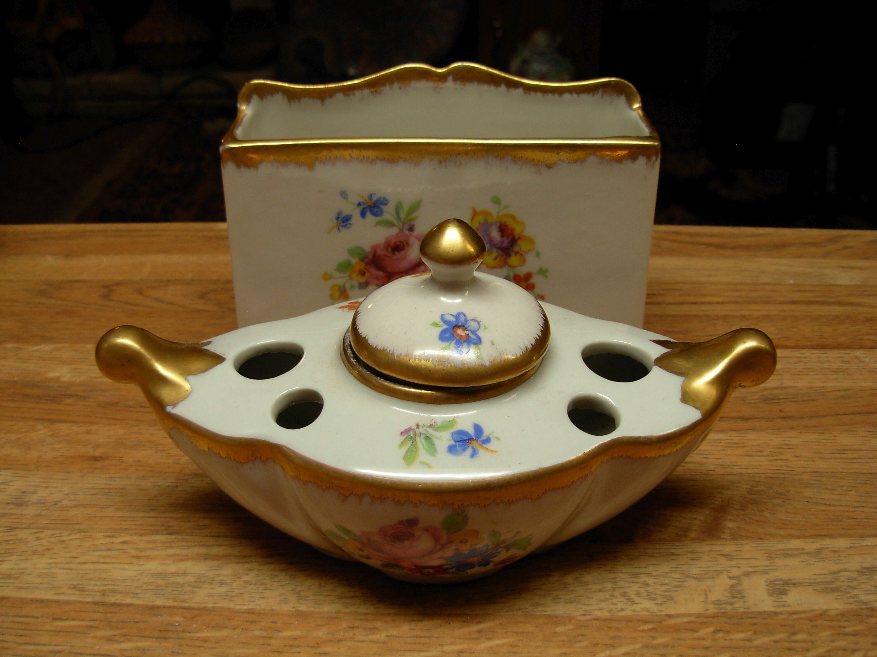 Antique Amoges Porcelain Inkwell Set Hand Painted Gold Trim - Etsy Denmark