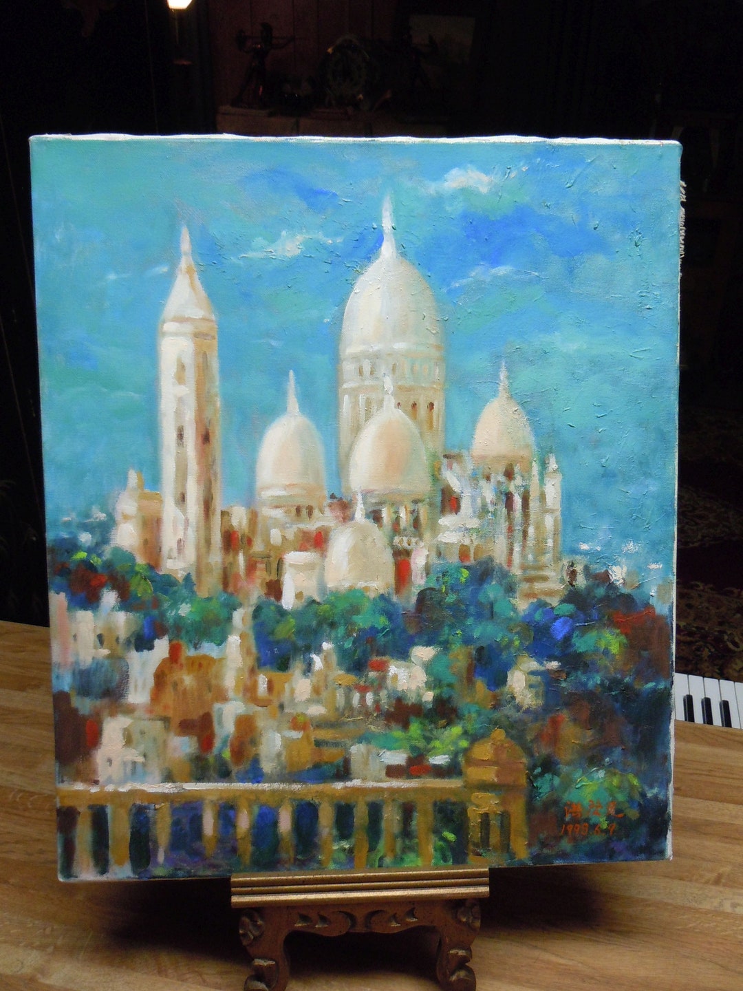 Vintage Impressionist Painting of French Chapel Dated 1998 on Stretched ...