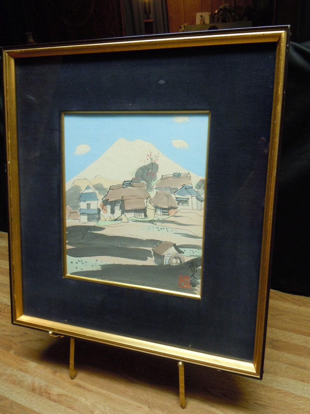 Mid Century MCM Japanese Modernist Watercolor Painting Presented to ...