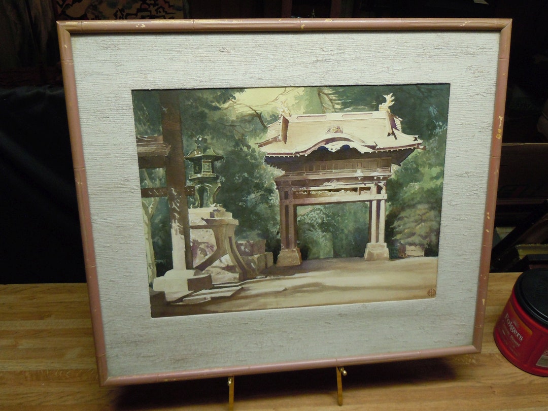 Vintage Large Watercolor of Asian Spirit Gate Original Signed High ...