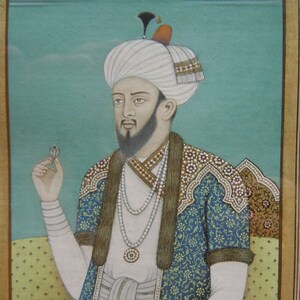 Vintage 20th Century Mughal Style Hand Painted Miniature Brother of Builder of Taj Mahal ...