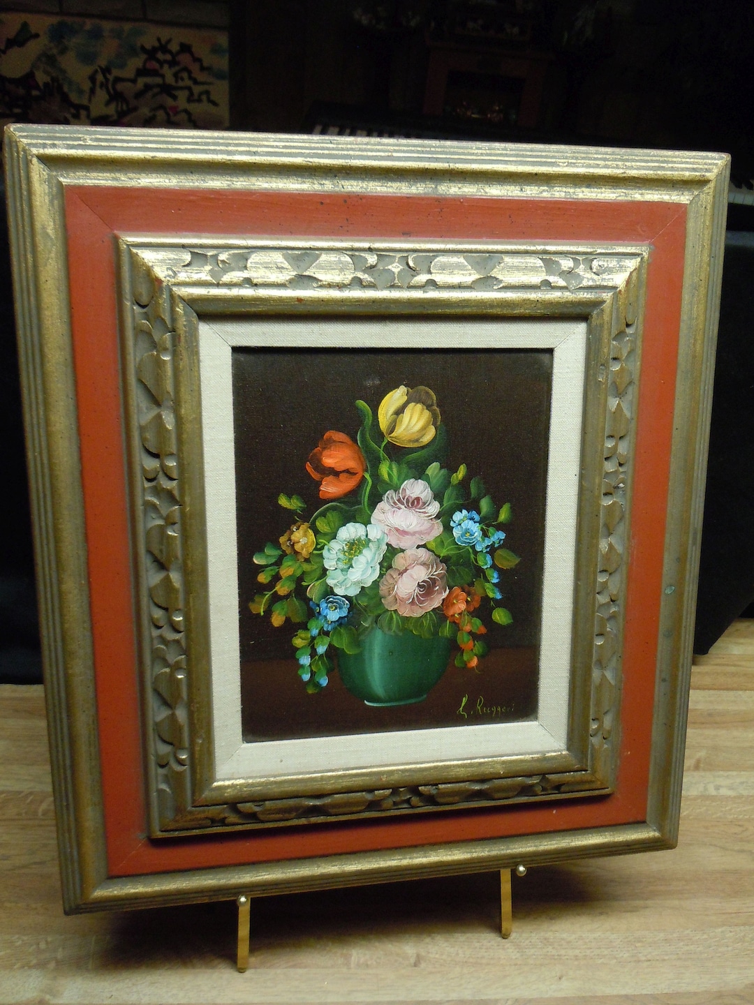 Vintage R Ruggeri Still Life on Stretched Canvas Vintage Painting ...