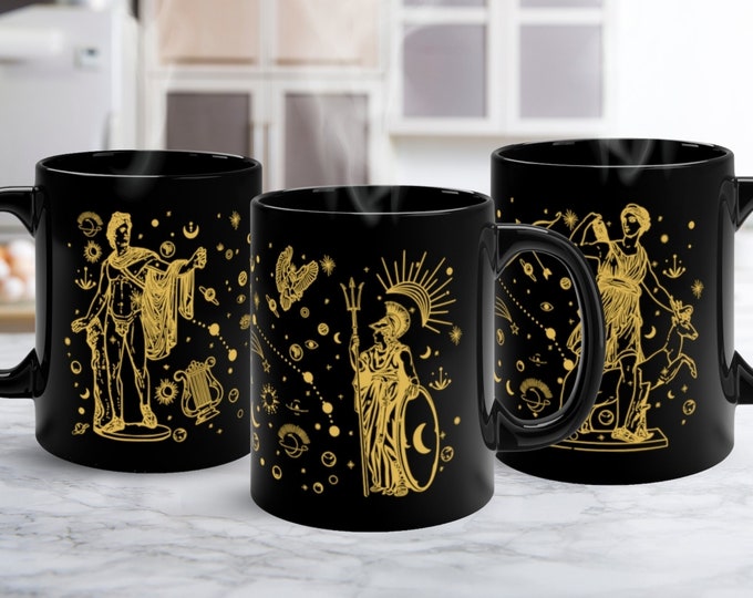 Ceramic Mug, Ancient Greek Gods Zeus, Dionysus and Mortals, 24 Kt Gold ...