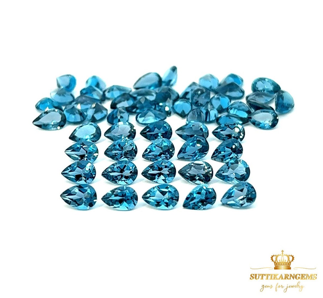 6x4 MM Natural London Blue Topaz Pear Cut Loose Gemstone Lot , AAA+ ...