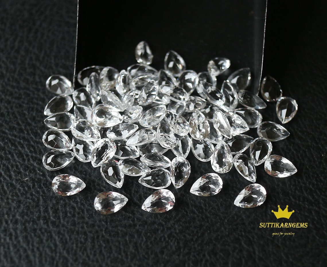 6X4 MM Natural White Topaz Pear Cut Loose Gemstone Lot , AAA+ Quality ...