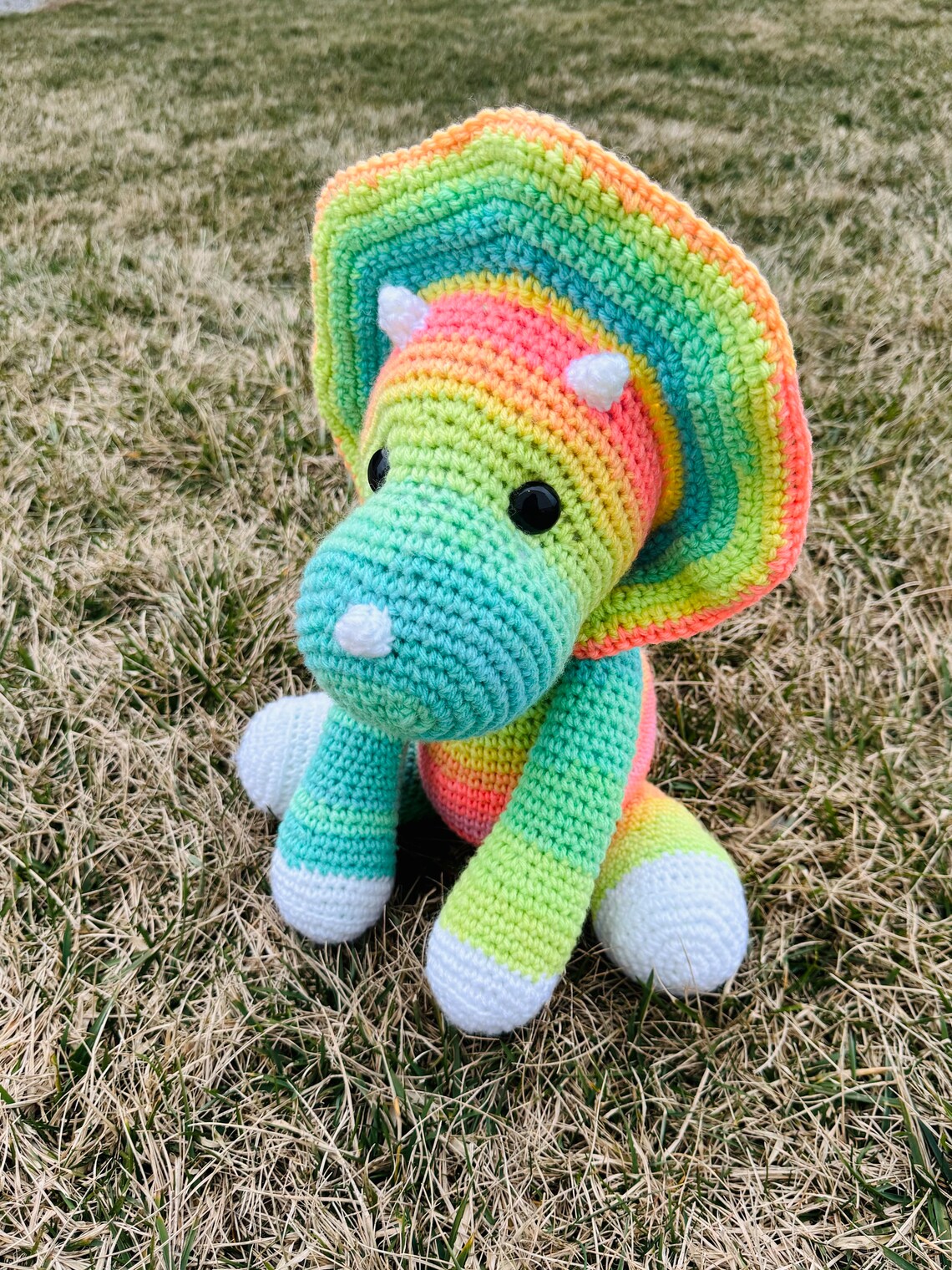 Colorful Triceratops Stuffed Animal, Dinosaur Crocheted Stuffed Animal ...