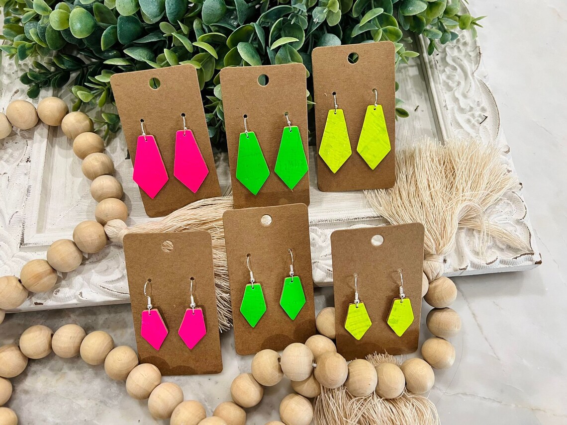 Neon Earrings Fluorescent Earrings Hot Pink Earrings Neon - Etsy