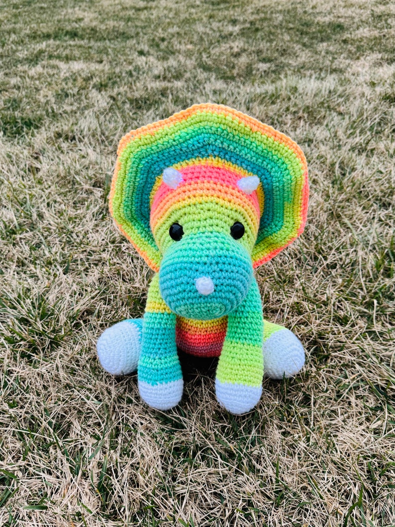 Colorful Triceratops Stuffed Animal, Dinosaur Crocheted Stuffed Animal ...