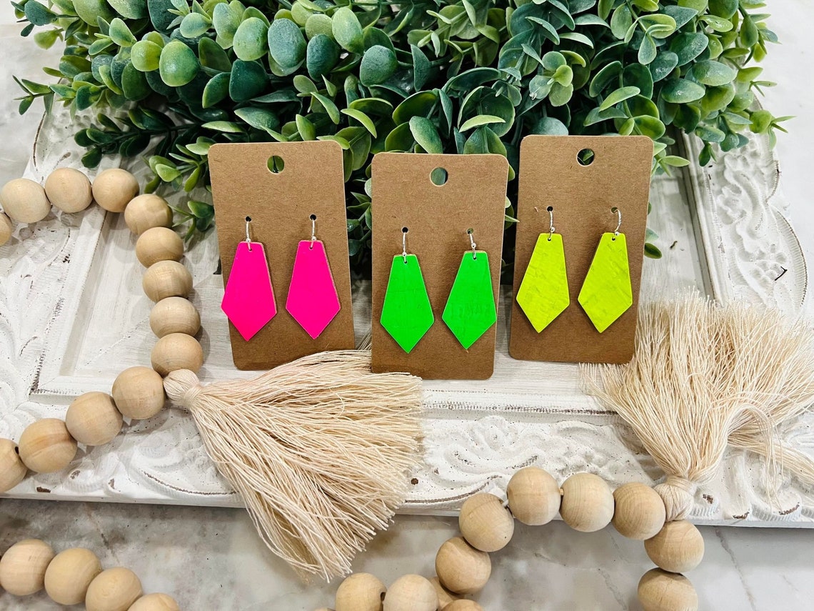 Neon Earrings Fluorescent Earrings Hot Pink Earrings Neon - Etsy
