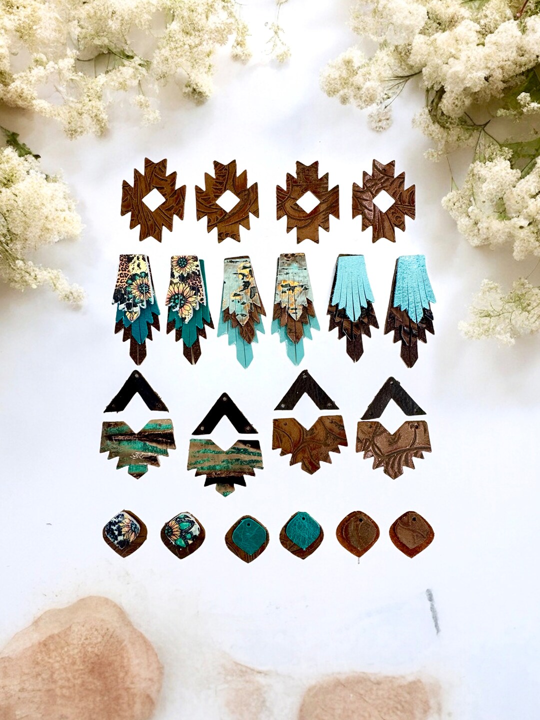 Western Country Precut Genuine Leather and Cork Earrings, Boho Fringe ...