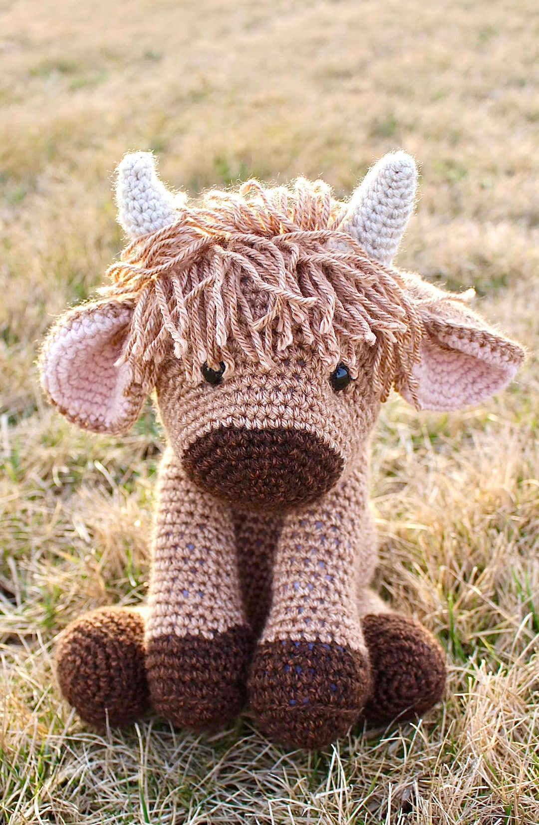 Highland Cow Plush, Large Cow Stuffed Animal, Brown Cow, Crochet Cow ...