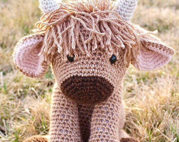 Highland Cow Plush, Large Cow Stuffed Animal, Brown Cow, Crochet Cow ...