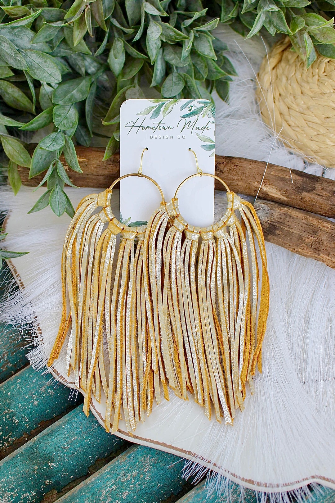 Metallic Yellow Gold Fringe Boho Earrings, Light Golden on Yellow ...