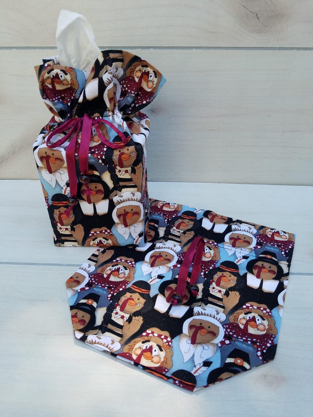 Tissue Box Cover: Whimsical Thanksgiving Turkeys Dressed as Pilgrims ...