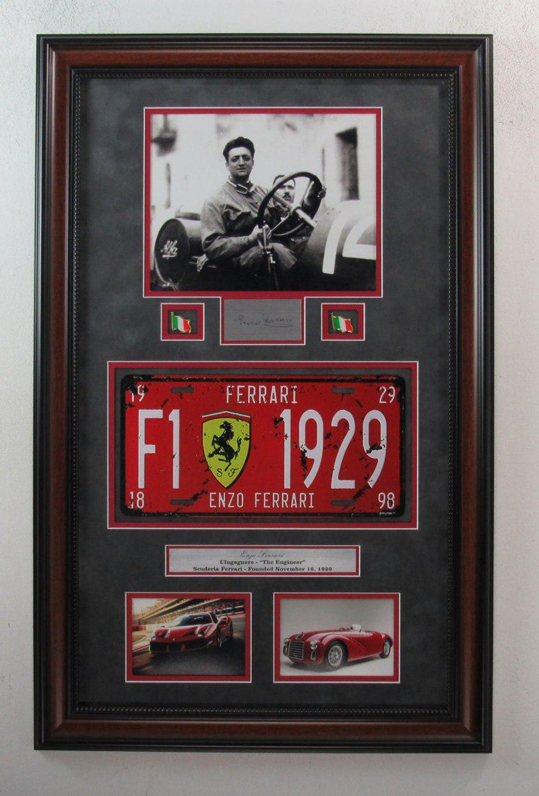 Enzo Ferrari Collage W/laser Engraved Autograph and License Plate ...