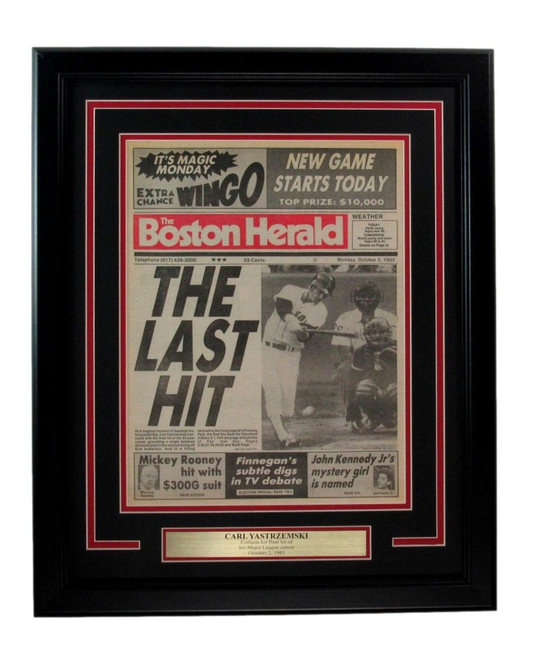 October 2, 1983 the Boston Herald Newspaper Carl Yastrzemski Last Hit ...