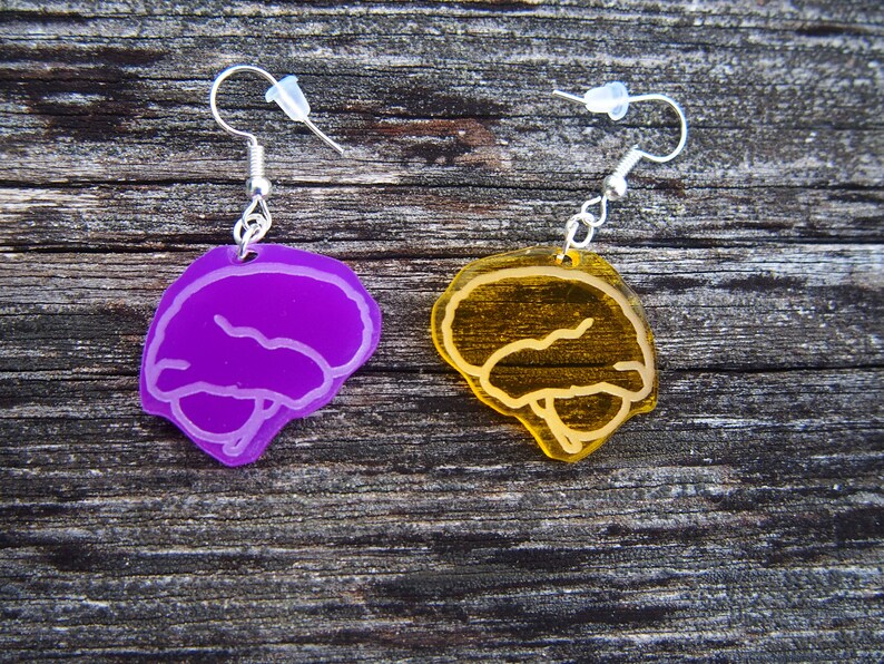 Brain Earrings (plain, Yellow and Purple) - Etsy