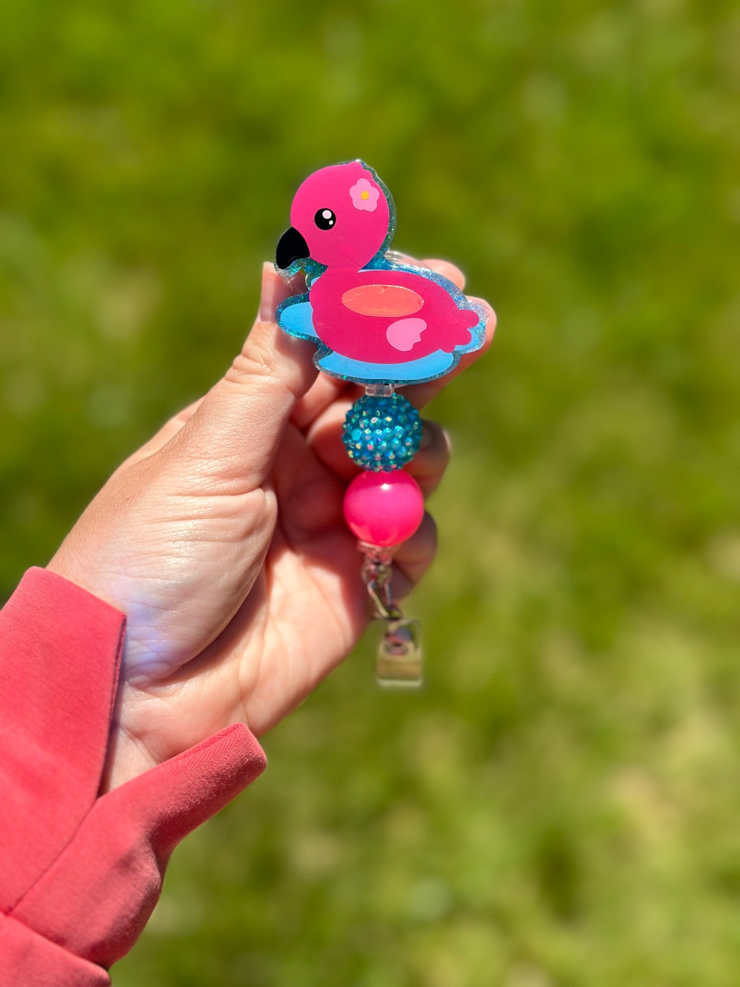 Flamingo Pool Float Badge Reel - Etsy