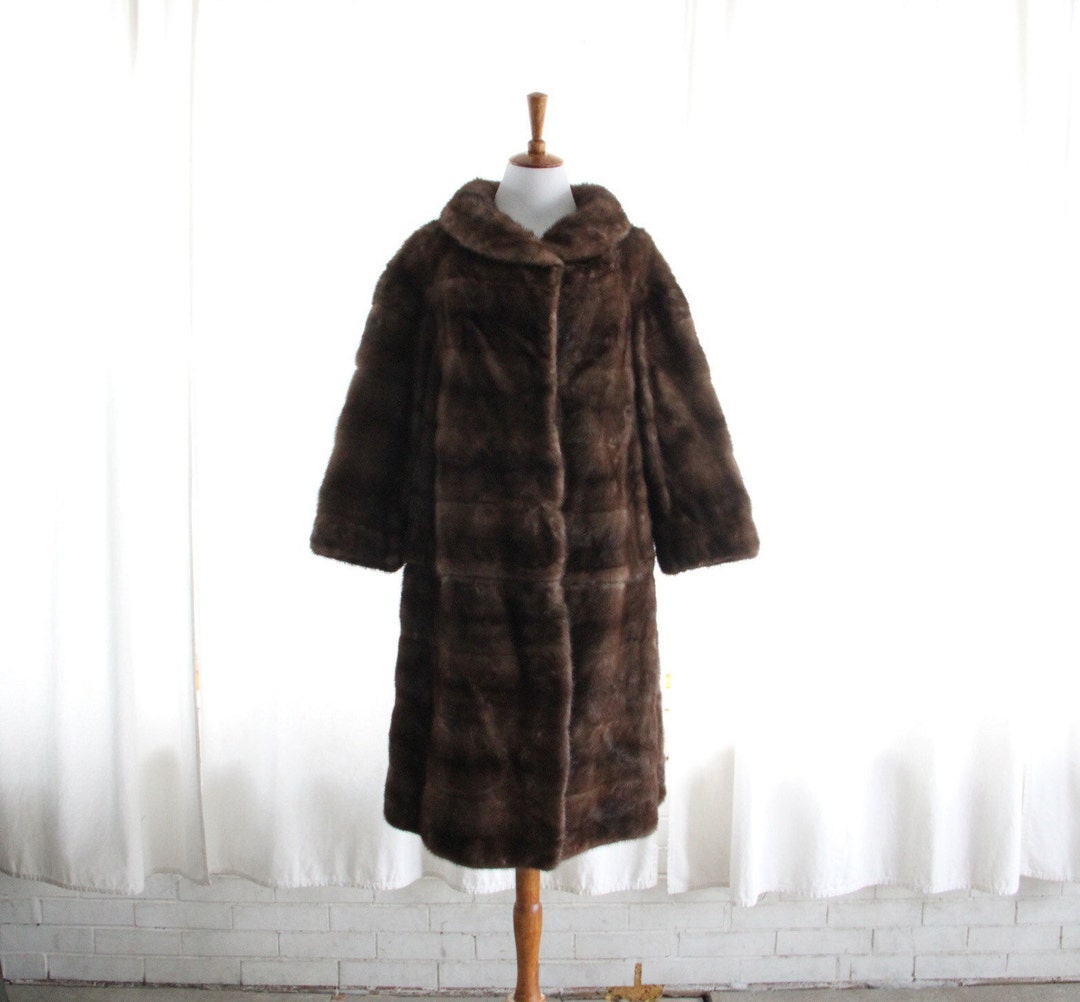60s Vtg Mink Fur Coat Full Coat Two Piece Zip off Medium 1960s Genuine ...