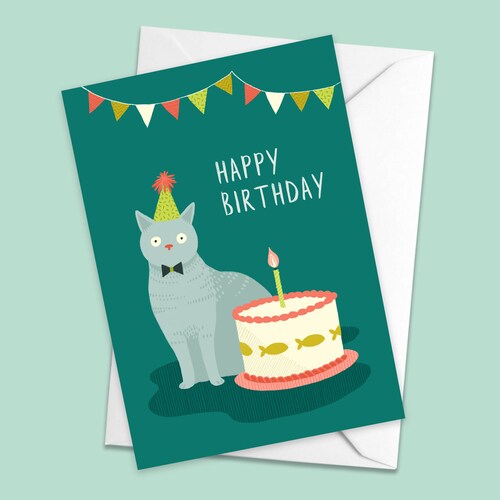 Cat Themed Birthday Card - Etsy