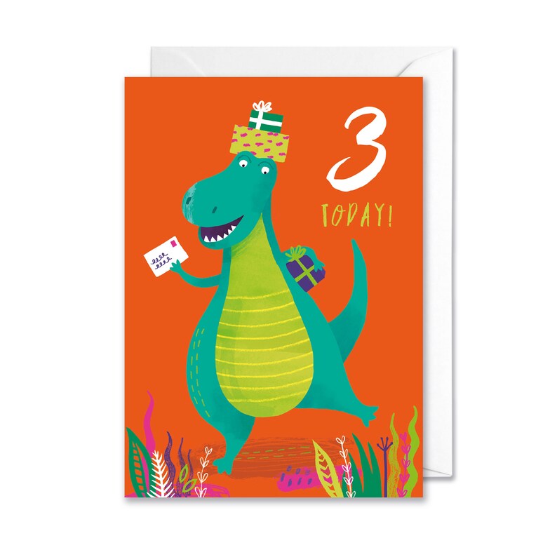 T-rex 3rd Birthday Kids Cute Birthday Card 5x7in | Etsy